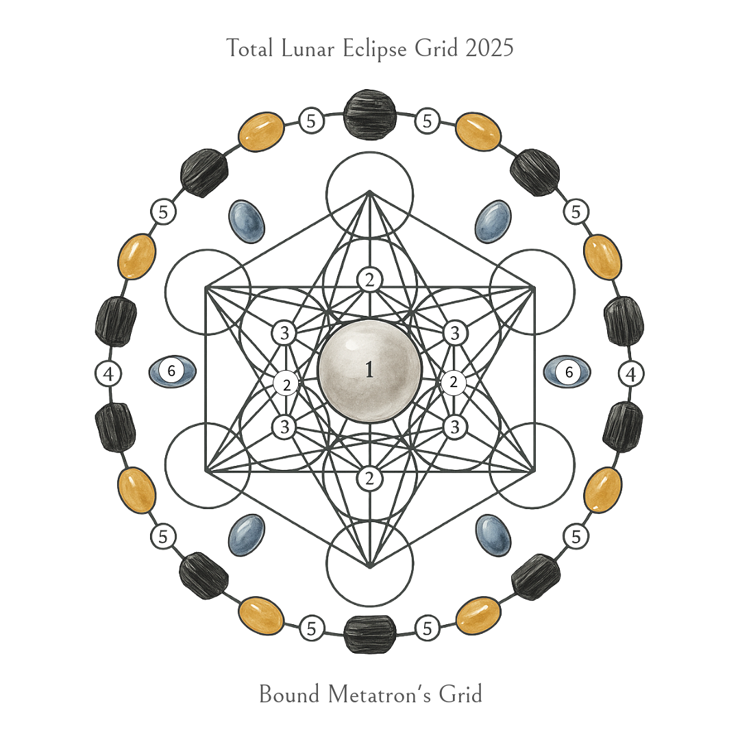 Metatron’s Cube Lunar Eclipse Crystal Grid Set – Transformation & Release – GeoFossils