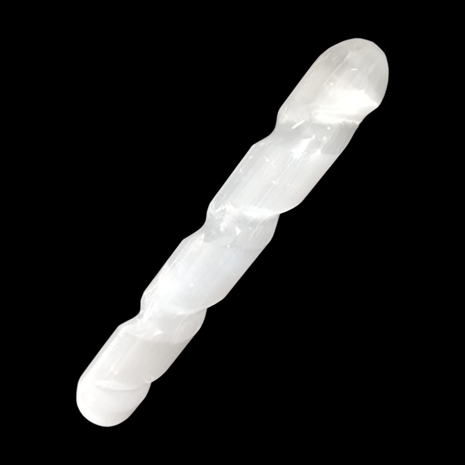 Selenite Spiral Massage Wand – Smooth Ends for Energy Work | GeoFossils